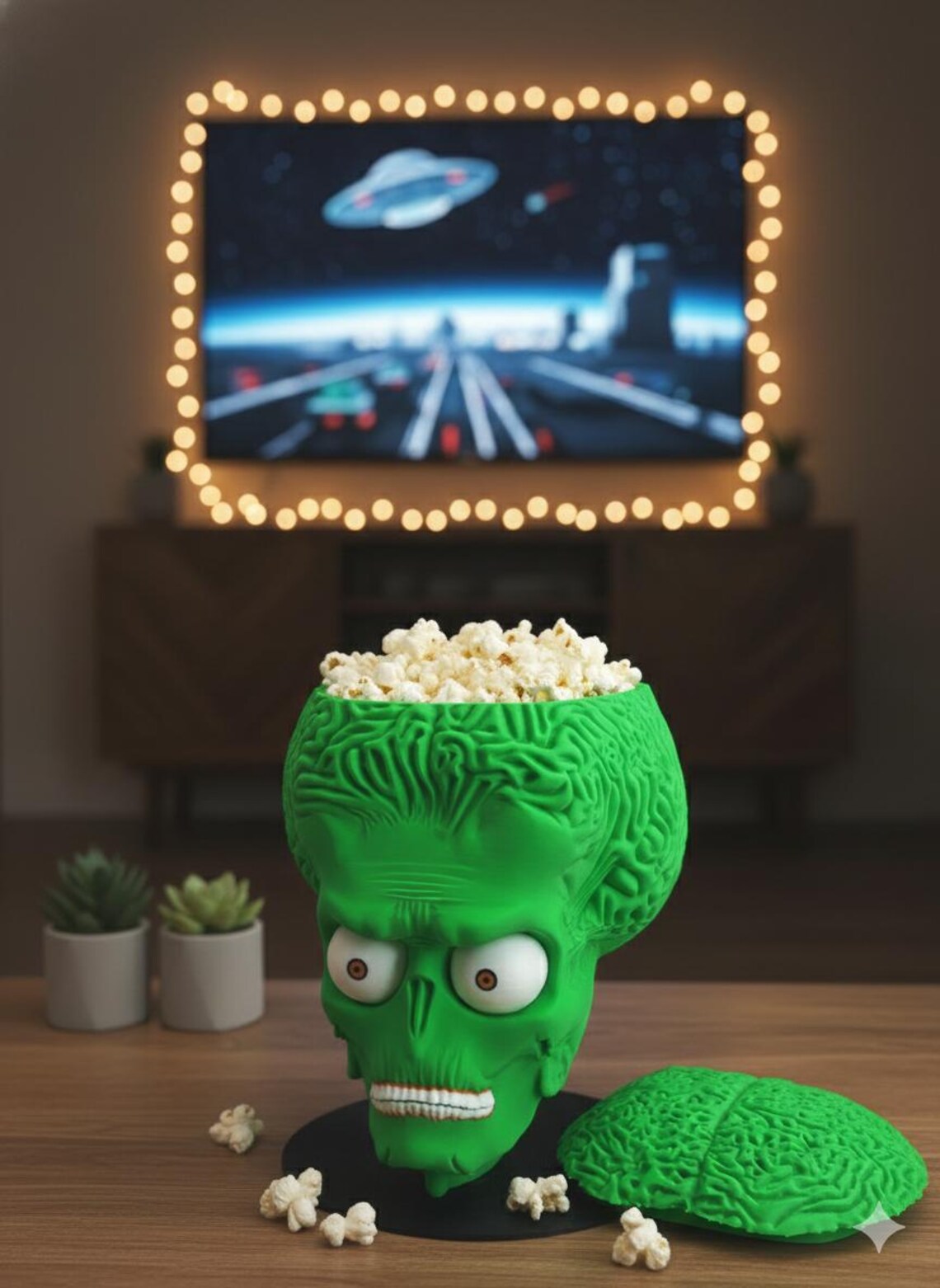 Mars Attack Popcorn Bucket – Handmade Sci-fi Snack Bowl, Horror Decor ...