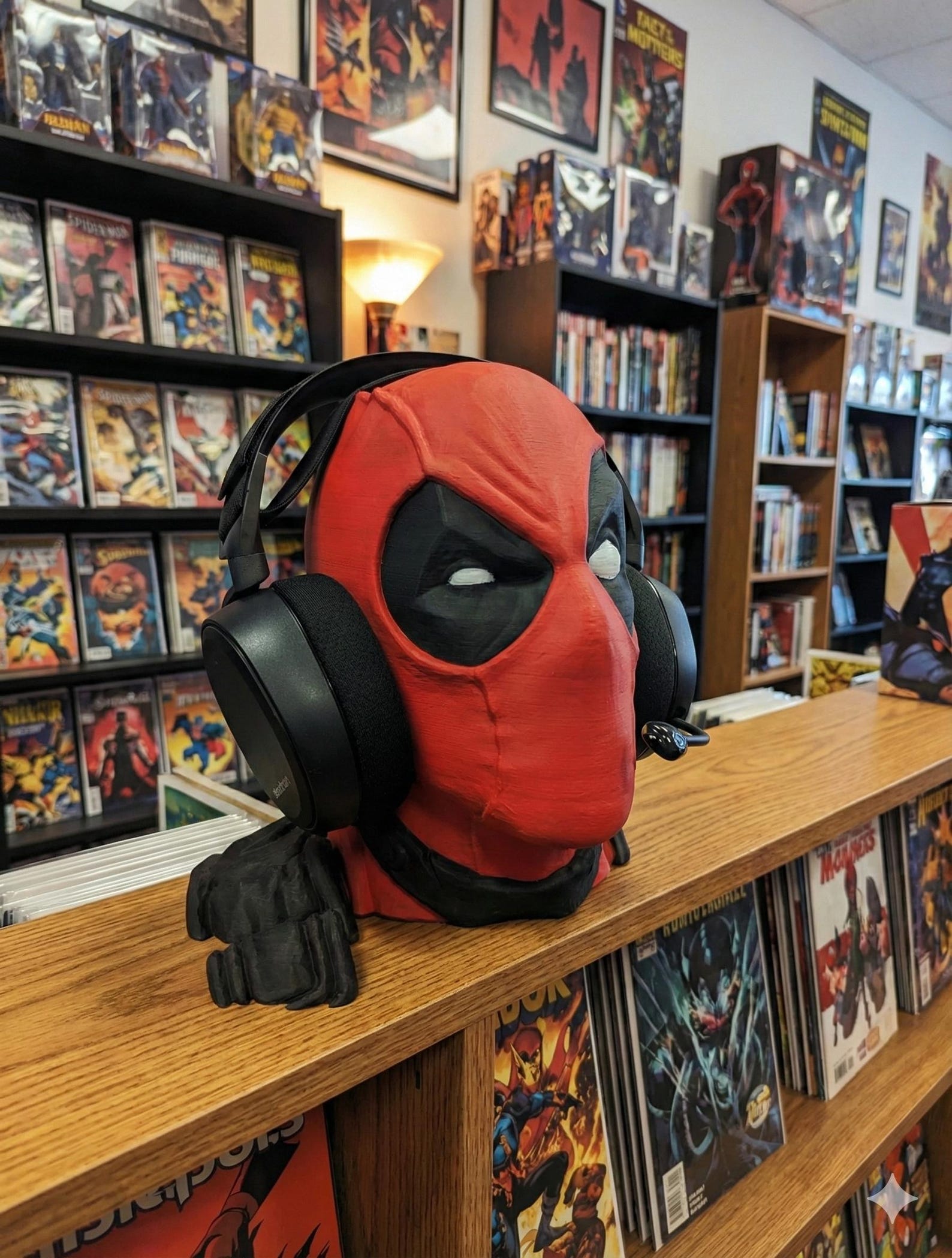 Deadpool Headphone Stand – Handmade - Red Mask Desk Decor – Superhero ...