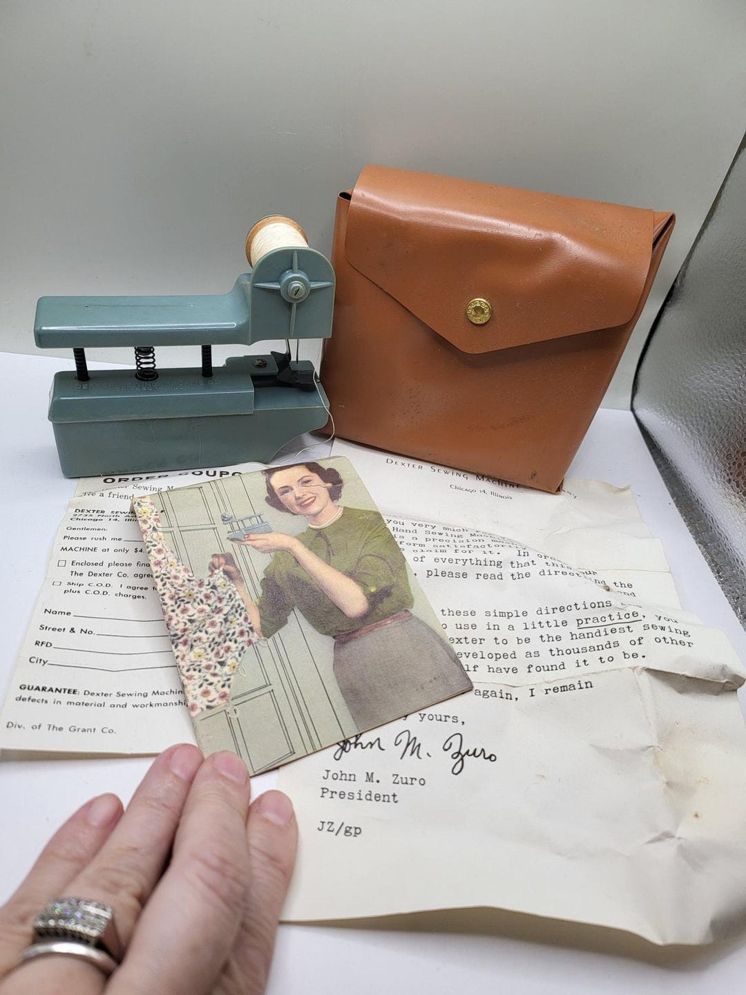 Vintage Dexter Handheld Sewing Machine Set 1950s Case Manual Papers ...