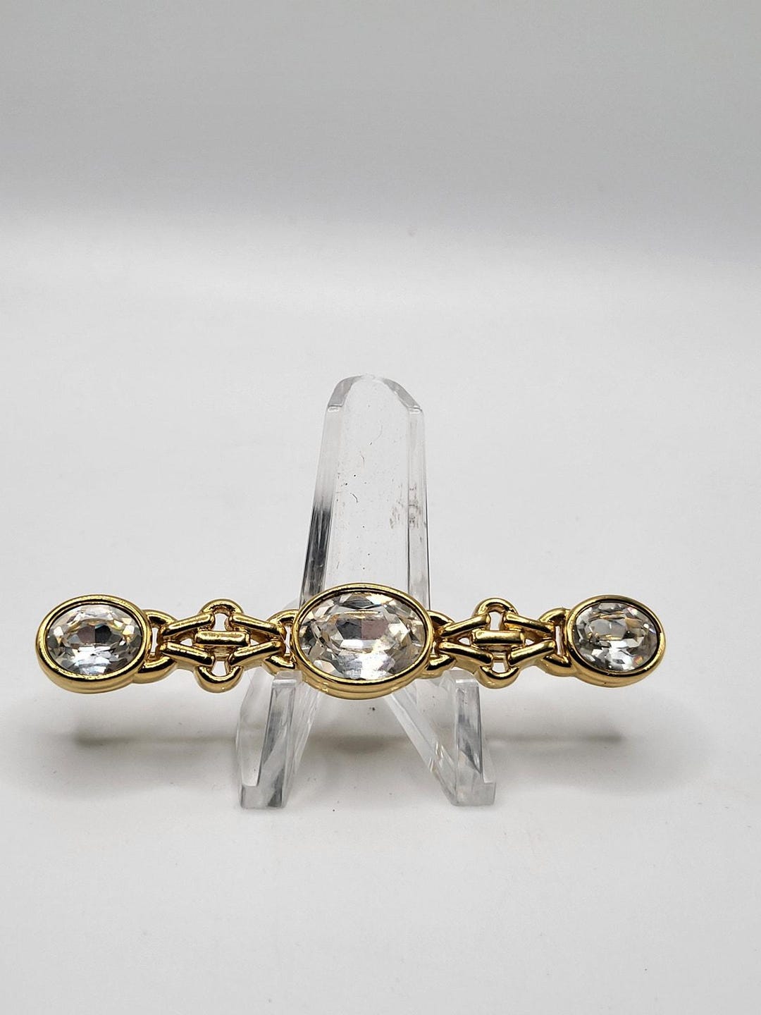 Vintage Monet Rhinestone Bar Brooch Gold Tone Signed - Etsy