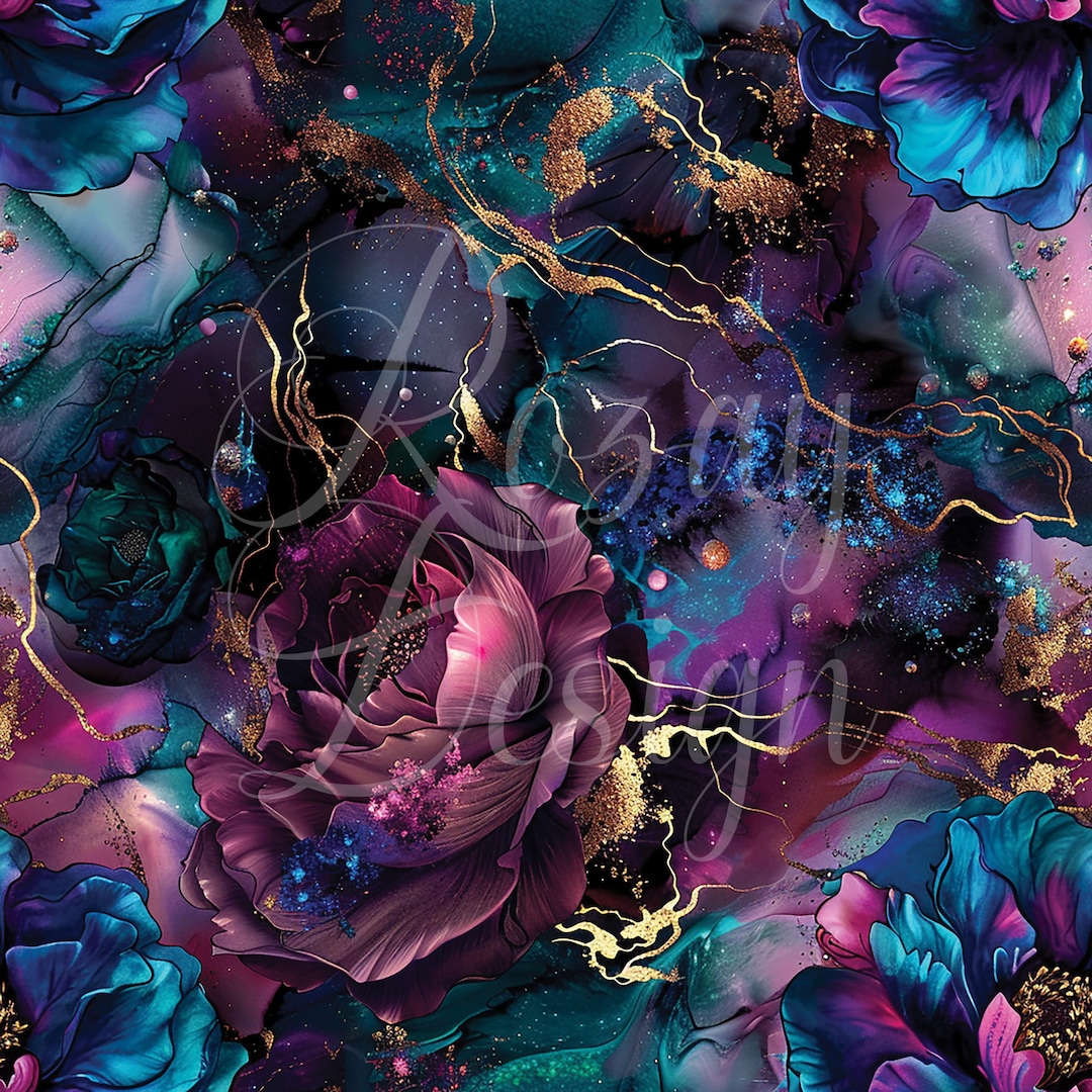 Blue and Purple Agate Flowers | Seamless Patterns | Instant Download ...