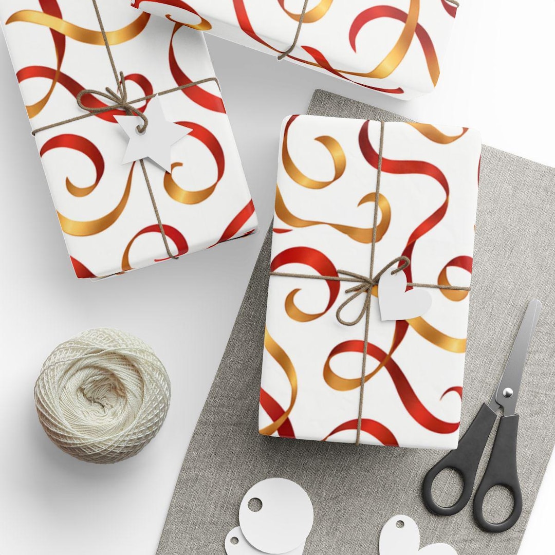 Red and Gold Swirls Wrapping Paper - Elegant Festive Gift Wrap - Etsy