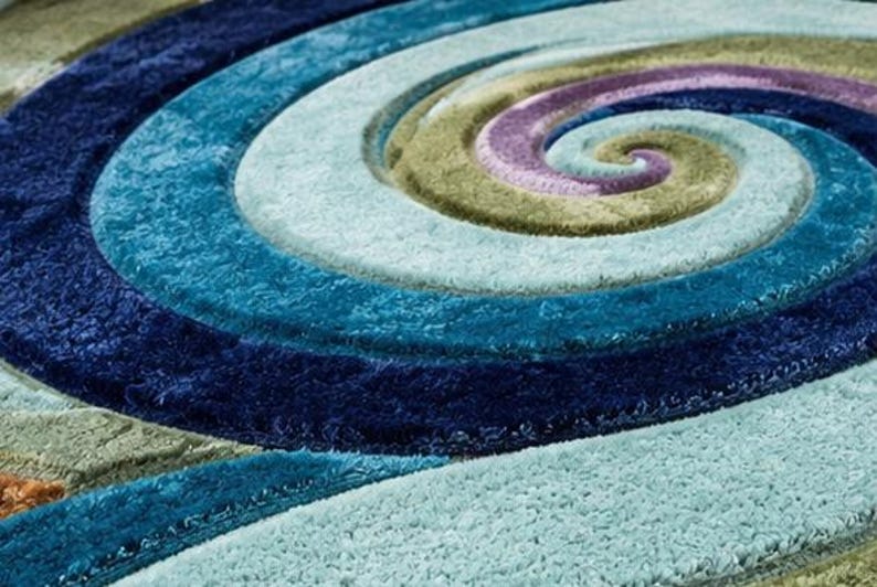 Luxury Ocean Swirl Abstract Area Rug – Modern Artistic Spiral Carpet ...