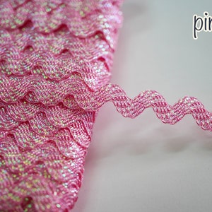 5 Yards 3/8" Pink Sparkly Rick Rack Trim, Glitter Trim, Ric Rac Trim ...