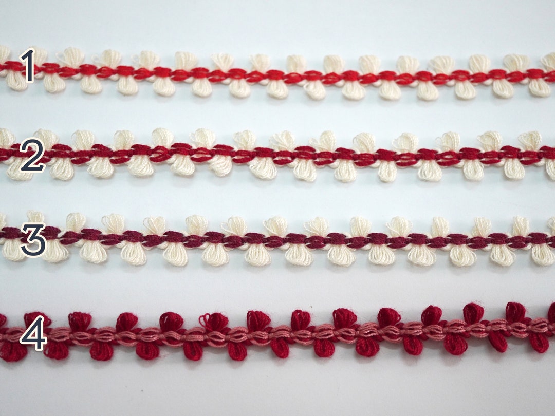 5 Yd Red Flower Trim, Picot Trim,loop Trim, Braided Trim, Picot Braid ...