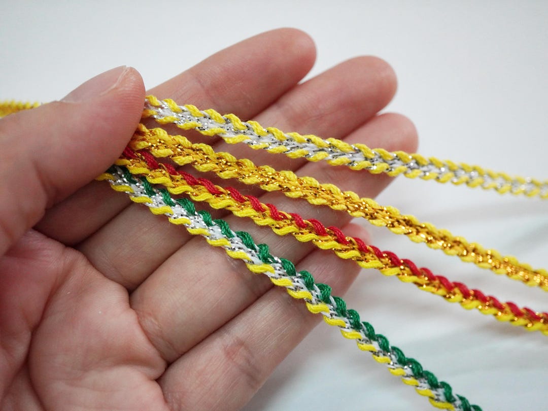 5 Yards Yellow-silver/gold Metallic Braid, Flat Braided, Metallic Braid ...