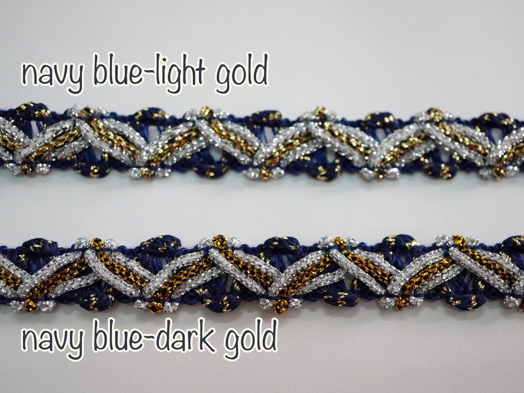 5 Yards 1/2" Navy Blue-gold Metallic Braid, Green Lace, Gold Braided ...