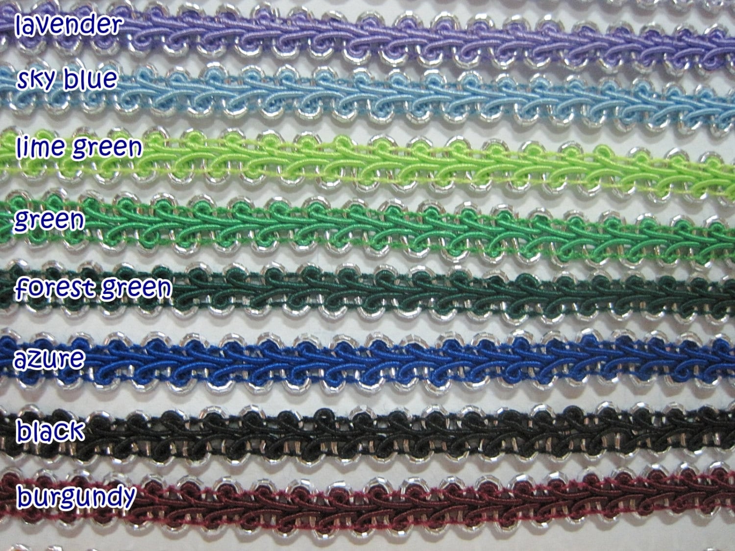 5 Yards 1/4 Lime Green Gimp Braided Silver Edge Gimp - Etsy