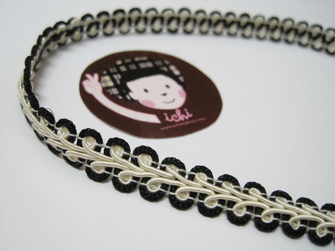 5 Yards 3/8" Cream-black Gimp Braided Trim, Gimp Braid, Braided Cord ...