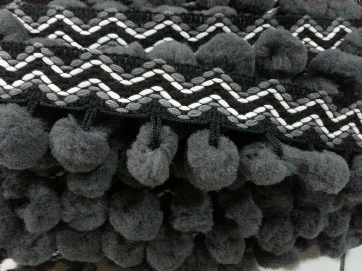 5 Yards Gray Extra Large Pom Pom Trim Stitch Ribbon pom Size - Etsy