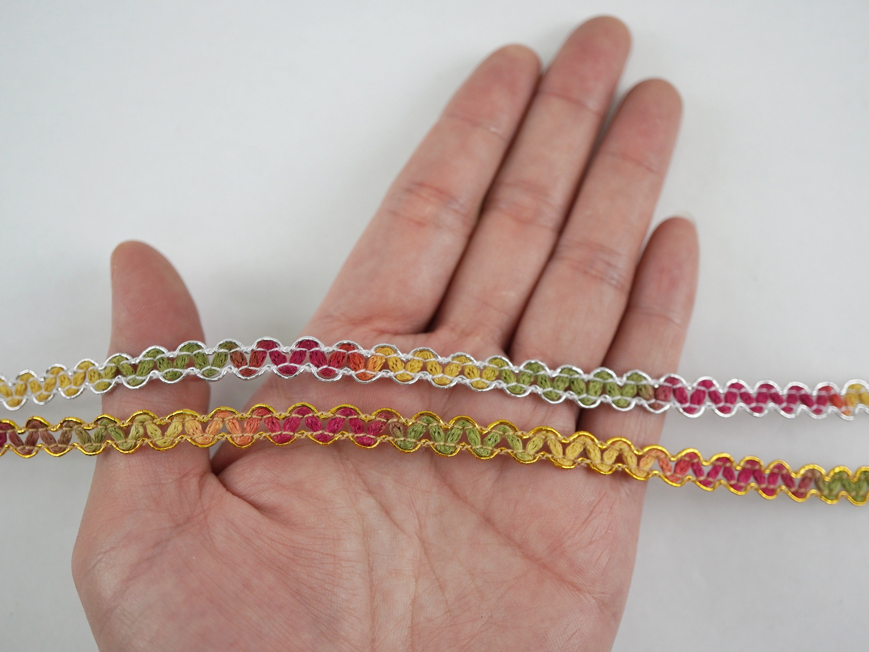 5 Yards Multicolored Rick Rack With Silver/gold Metallic, Rainbow Rick ...