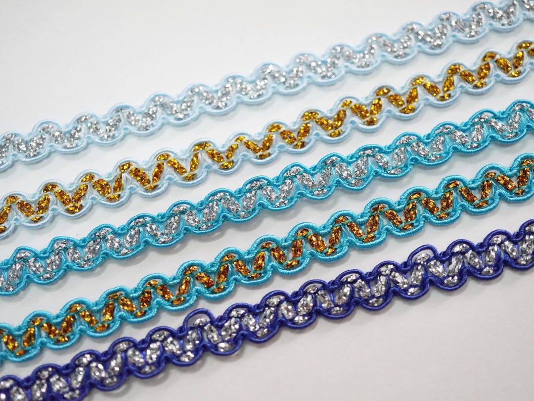 5 Yards Blue Rick Rack With Silver/gold Metallic, Blue Trim, Blue Rick ...