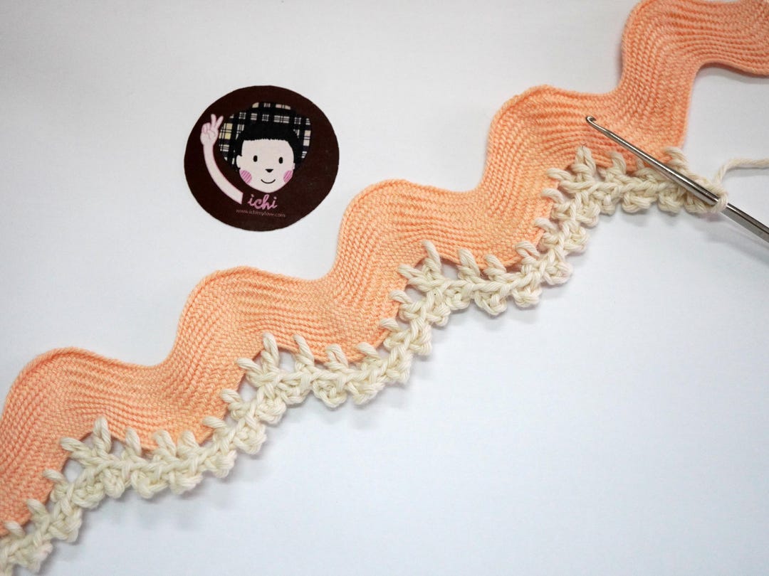 Peach Pink Crocheted Rick Rack Trim, Handmade Crochet Lace, Jumbo Rick ...