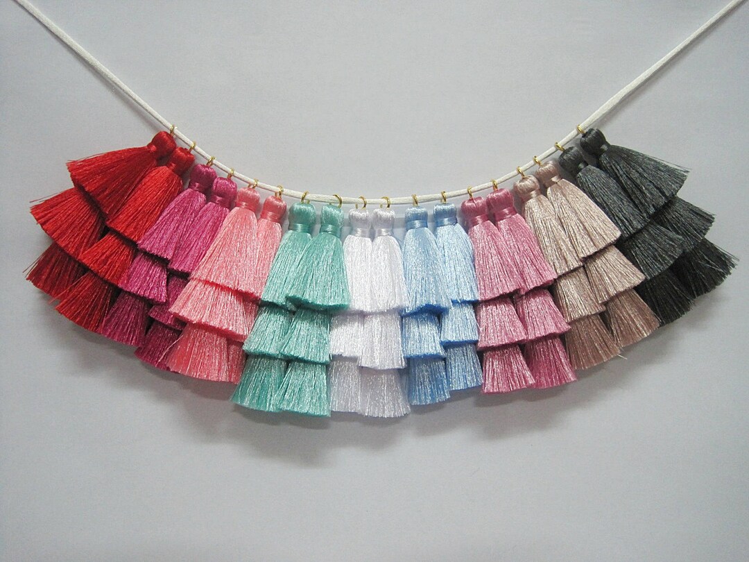 10 Pieces of 3 Tiers Short Silk Tassel, Tiered Tassel, Stack Tassel ...