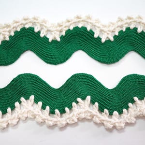 Pine Green Crocheted Rick Rack Trim, Handmade Crochet Lace, Jumbo Rick ...