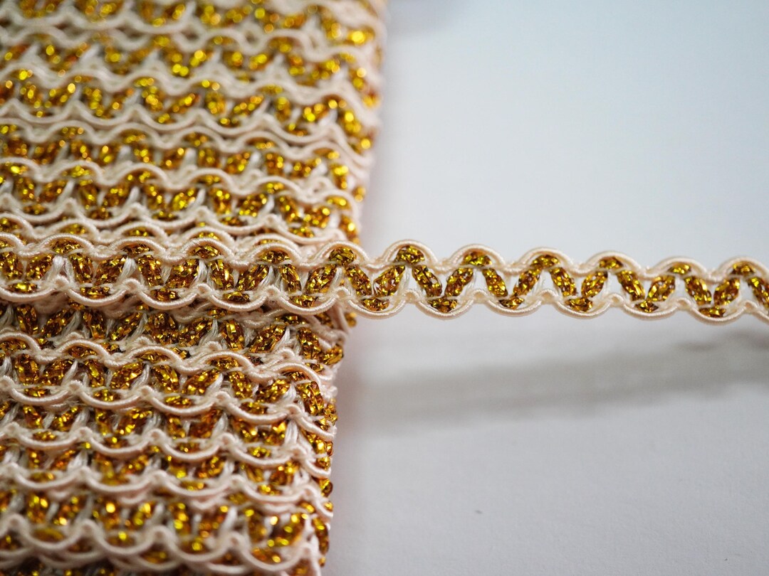 5 Yards Vanilla Rick Rack With Gold Metallic, Cream Trim, Vanilla Rick ...