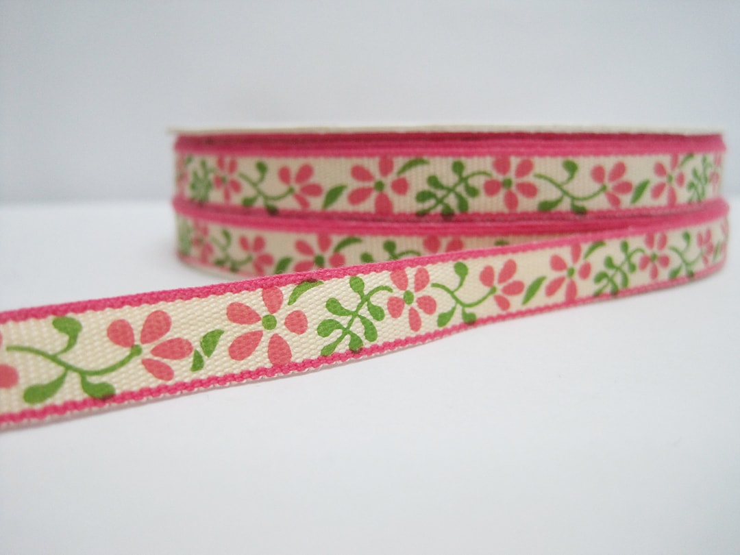5 Yards 3/8" Shocking Pink Flower Ribbon, Print Ribbon, Flower Printed ...