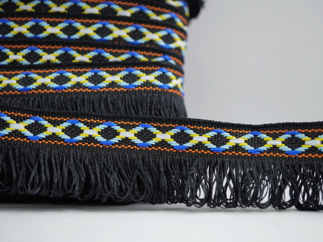 5 Yards Black Boho Loop Trim, Black Tassel Trim, Tassel Trim, Looped ...