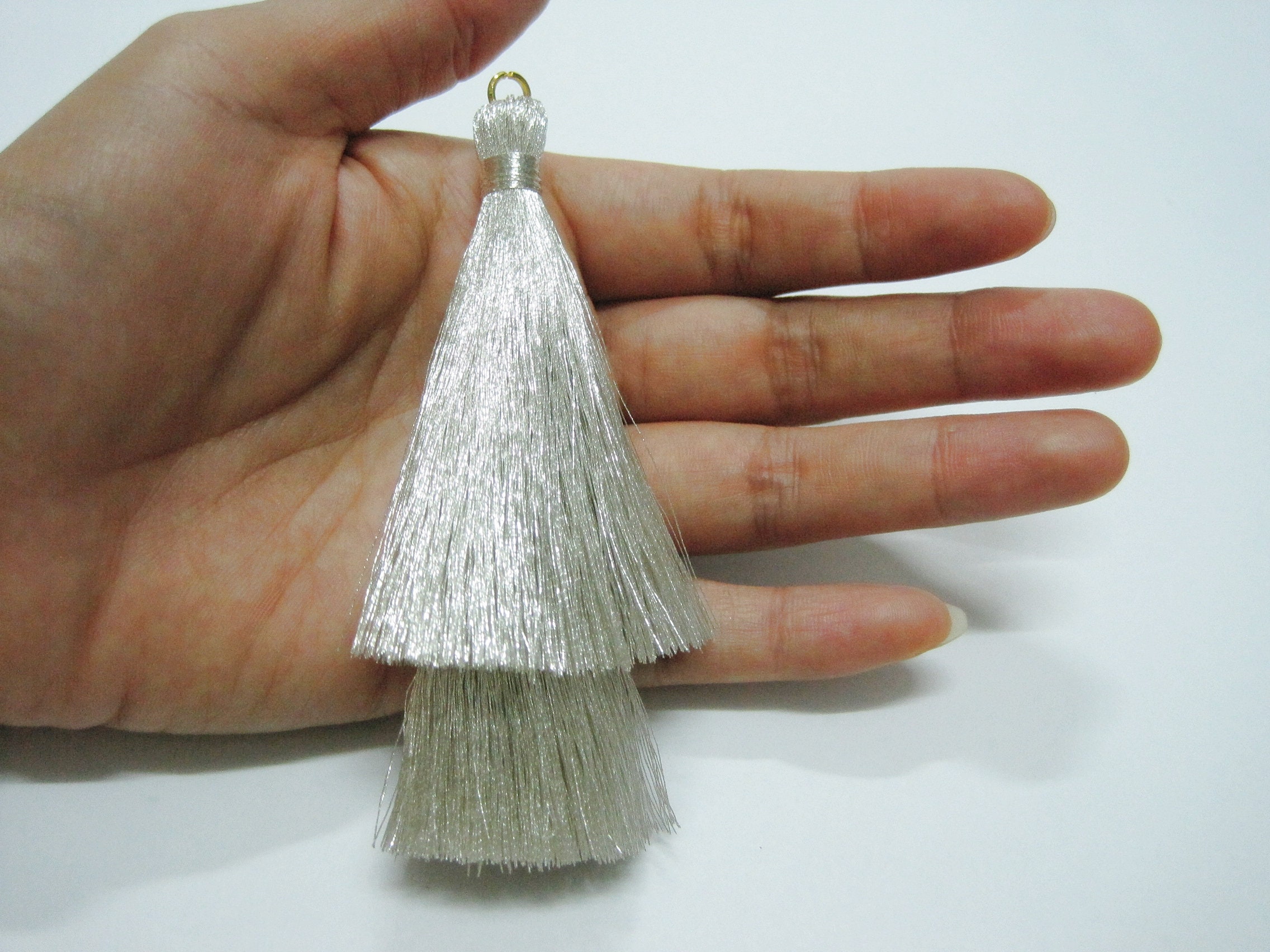 1 pair White Double Metallic Tassel metallic tassel double | Etsy