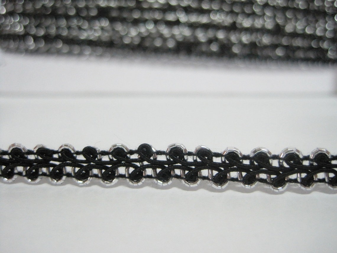 5 Yards 1/4" Black Gimp Braid Silver Edge, Gimp Braid, Braided Cord ...