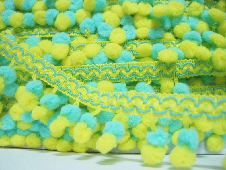 5 Yards BRIGHT YELLOW-MINT Mini Pom Pom Trim pom pom fringe | Etsy