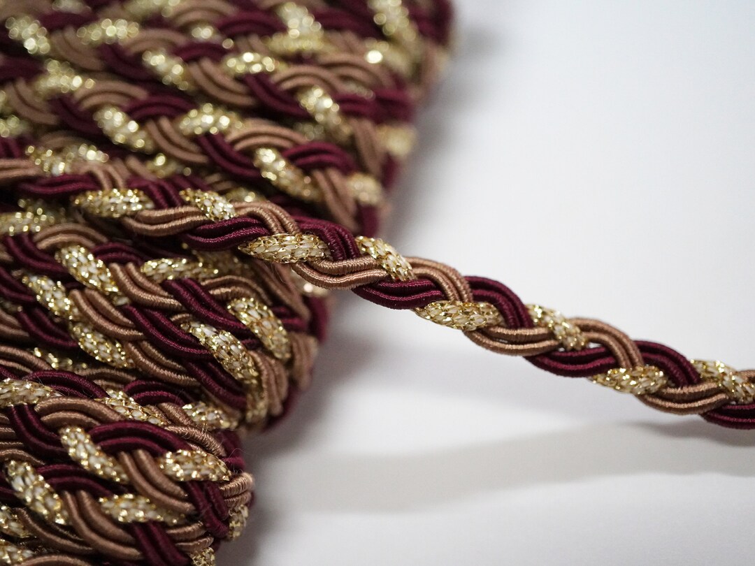 5 Yards 1/4" Light Brown-burgundy Braided Cord With Gold Metallic - Etsy