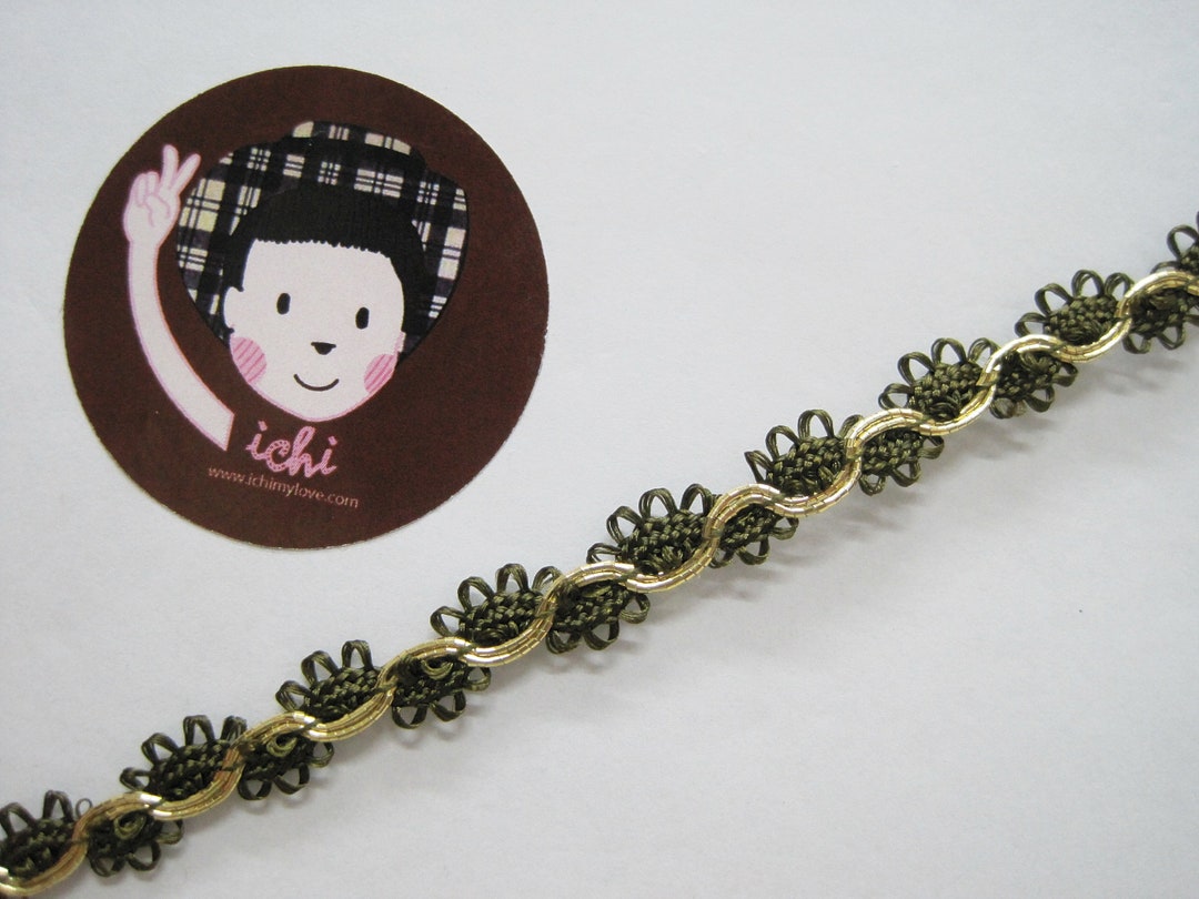 5 Yards Dark Green Picot Rick Rack With Gold Braided, Green Trim, Green ...