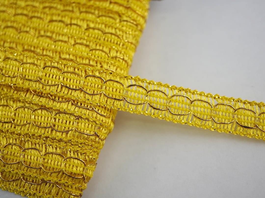 5 Yards Bright Yellow Ribbon With Gold Metallic, Gimp Braid, Flat ...