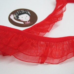 5 Yards Red Organza Ruffle Elastic Trim 2-layers, Chiffon Ruffle Trim ...