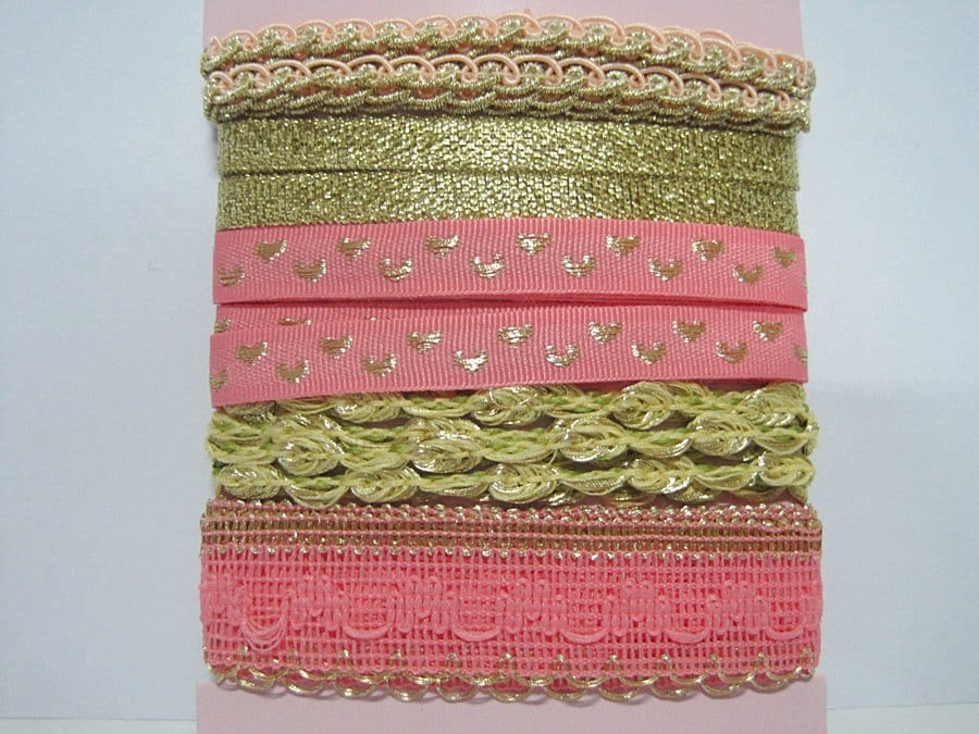 Pink Trim Set 1 Trim Set Pink Trim Gold Trim Gold Ribbon - Etsy