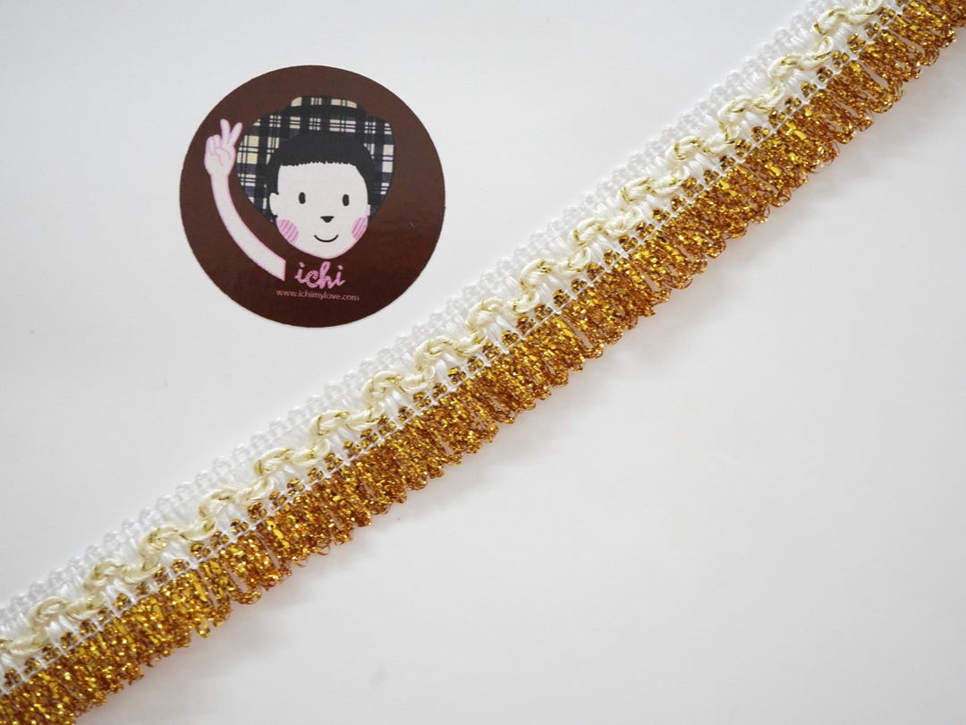 5 Yards 3/4" White-cream Braid With Dark Gold Metallic Loop, Metallic ...