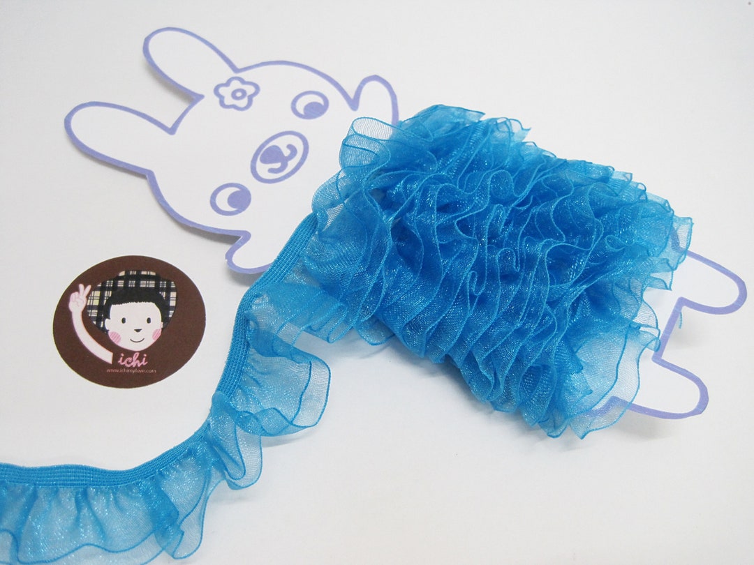 5 Yards Blue Organza Ruffle Elastic Trim 2-layers, Chiffon Ruffle Trim ...