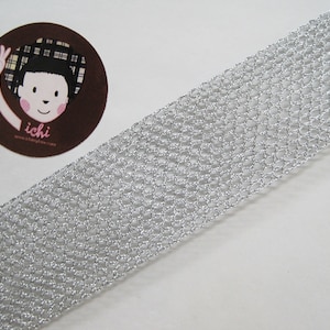 5 Yards 1-3/8" Silver Metallic Net Ribbon, Glitter Yarn, Silver ...