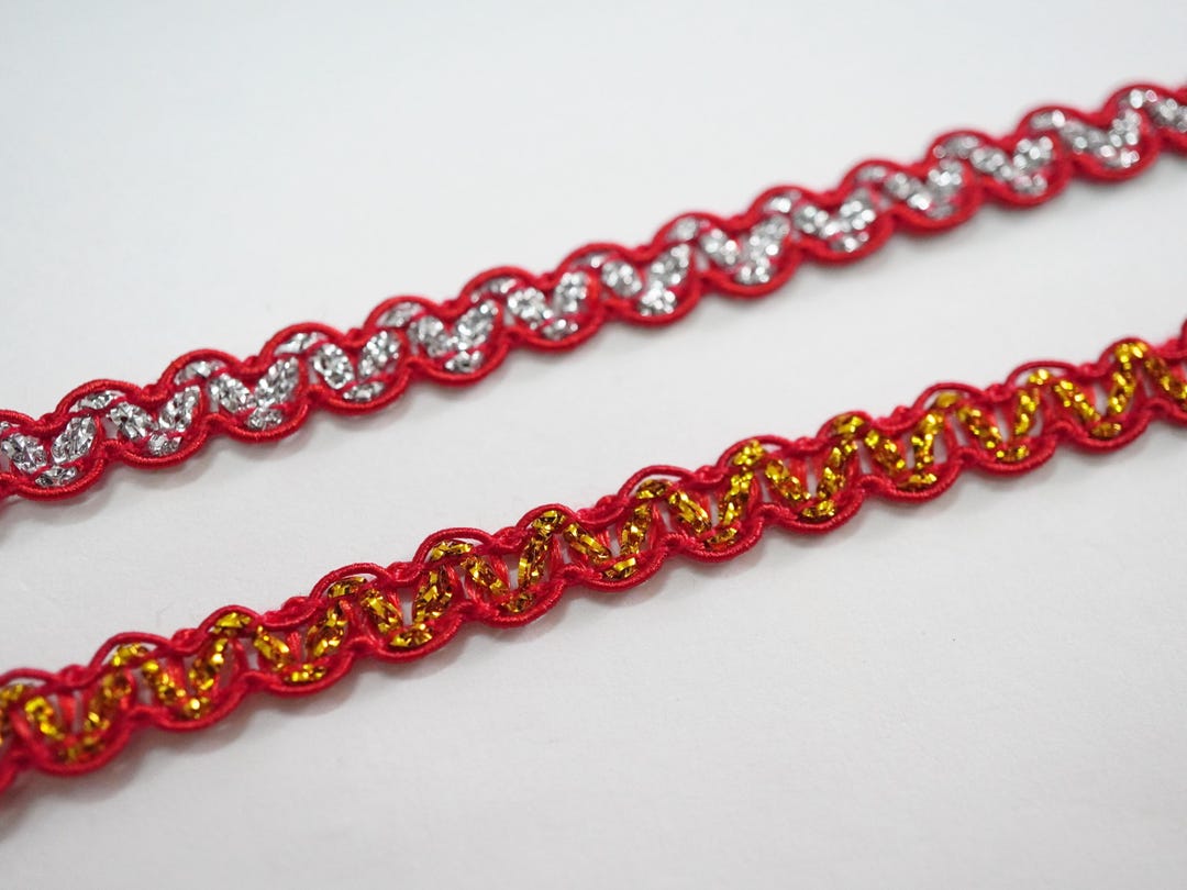5 Yards Red Rick Rack With Silver/gold Metallic, Red Trim, Red Rick ...