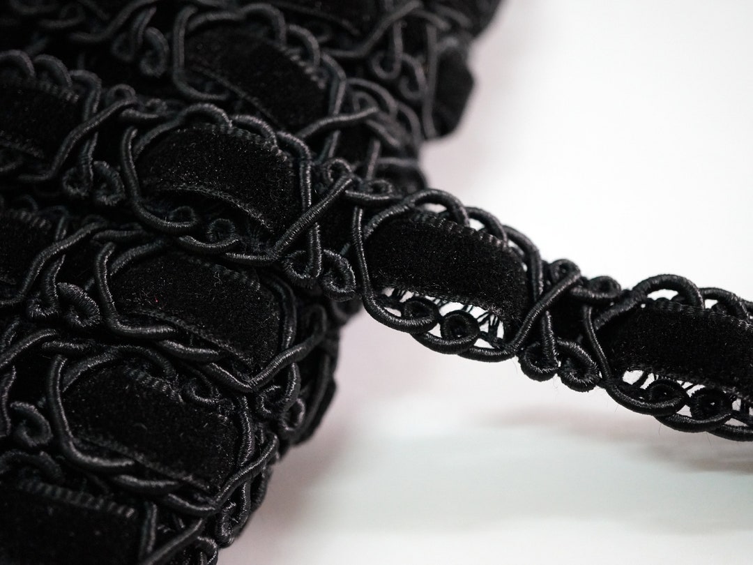 5 Yards 5/8" Black Braid With Velvet Ribbon Inserted, Black Braid Trim ...