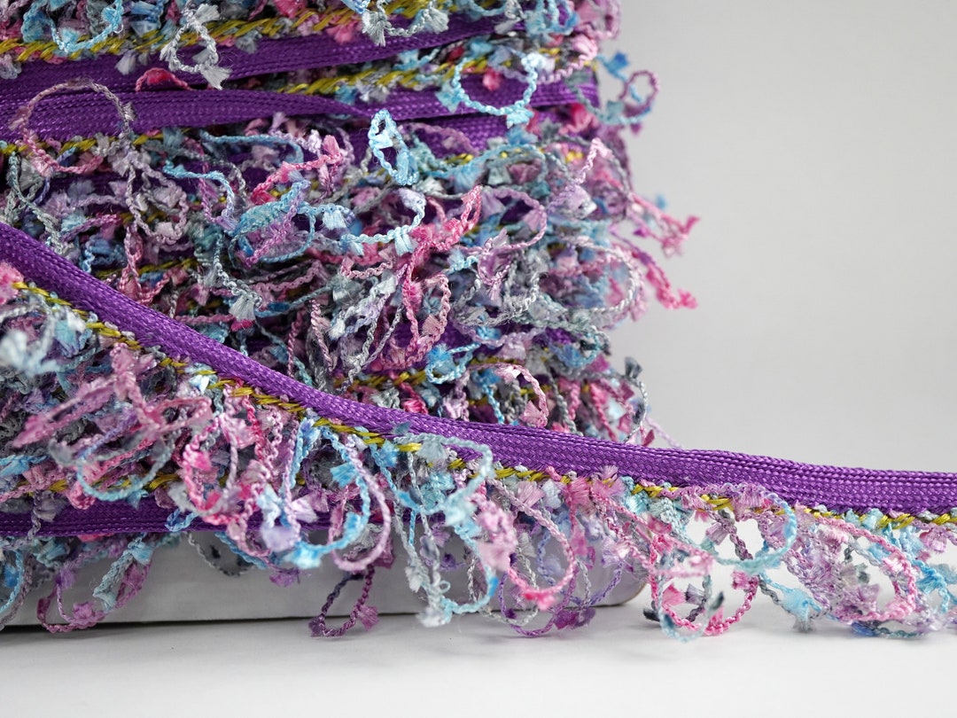 5 Yards Violet Multicolored Loop Trim, Multicolored Tassel Trim ...