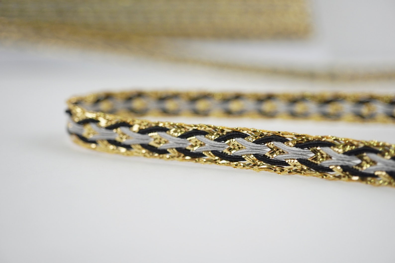 5 Yards Black-silver Gold Metallic Braid Gimp Braid Flat - Etsy