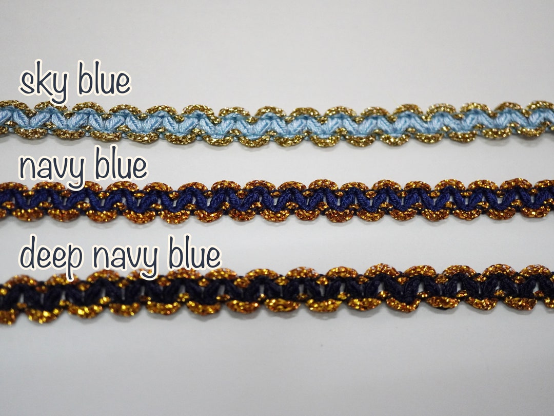 5 Yards Blue Rick Rack Light Gold Metallic Edge, Blue Rick Rack, Blue ...