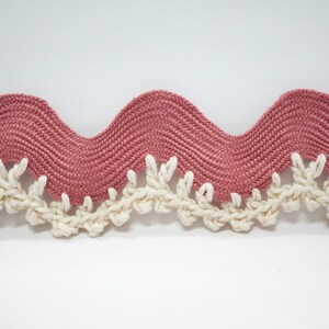 Rose Pink Crocheted Rick Rack Trim, Handmade Crochet Lace, Jumbo Rick ...