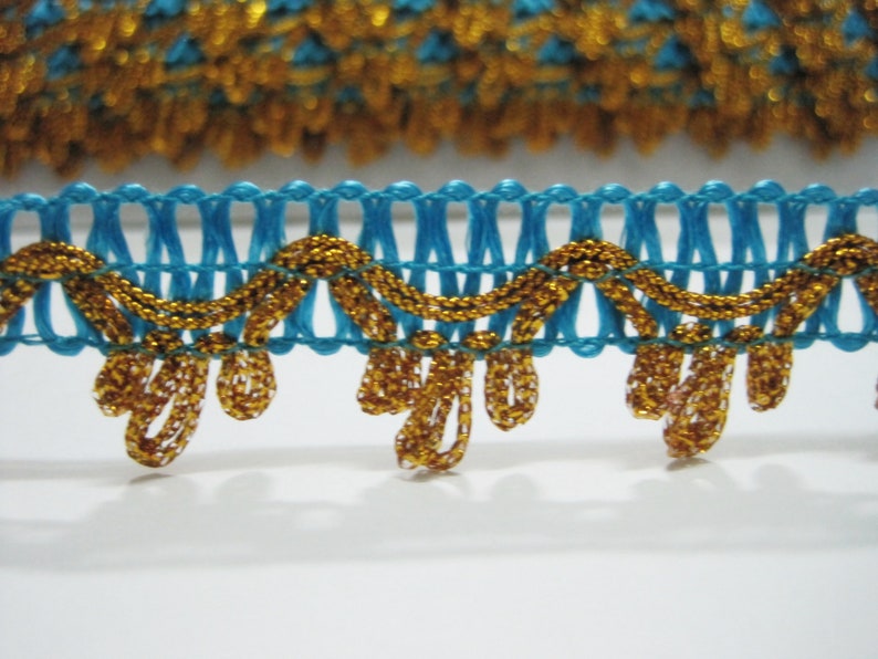 5 Yards 1" Lace Trim, Turquoise-gold Lace Trim, Wide Lace, Gimp Braid ...