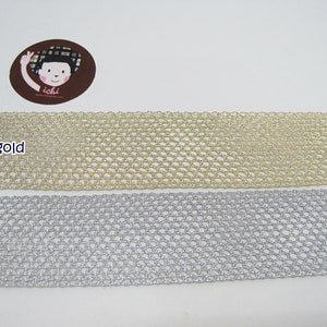 5 Yards 1-3/8" Silver Metallic Net Ribbon, Glitter Yarn, Silver ...