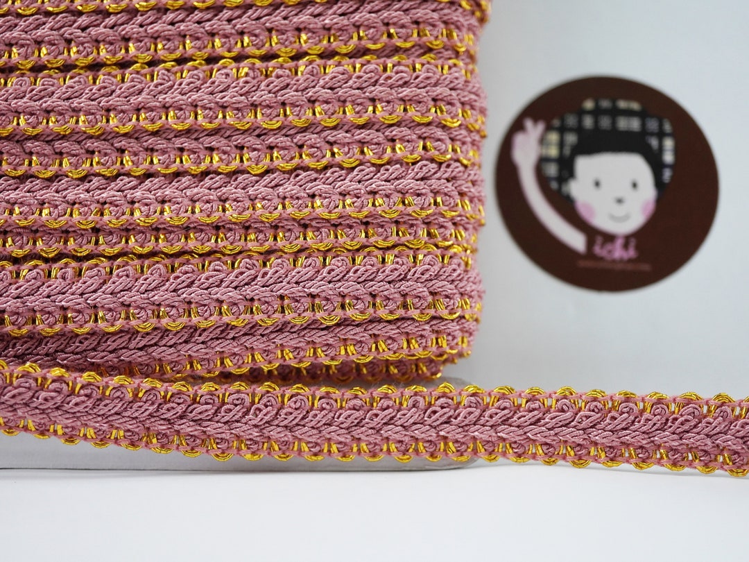 5 Yards Rose Pink Gimp Braid With Gold Metallic Edge, Gimp Braid ...