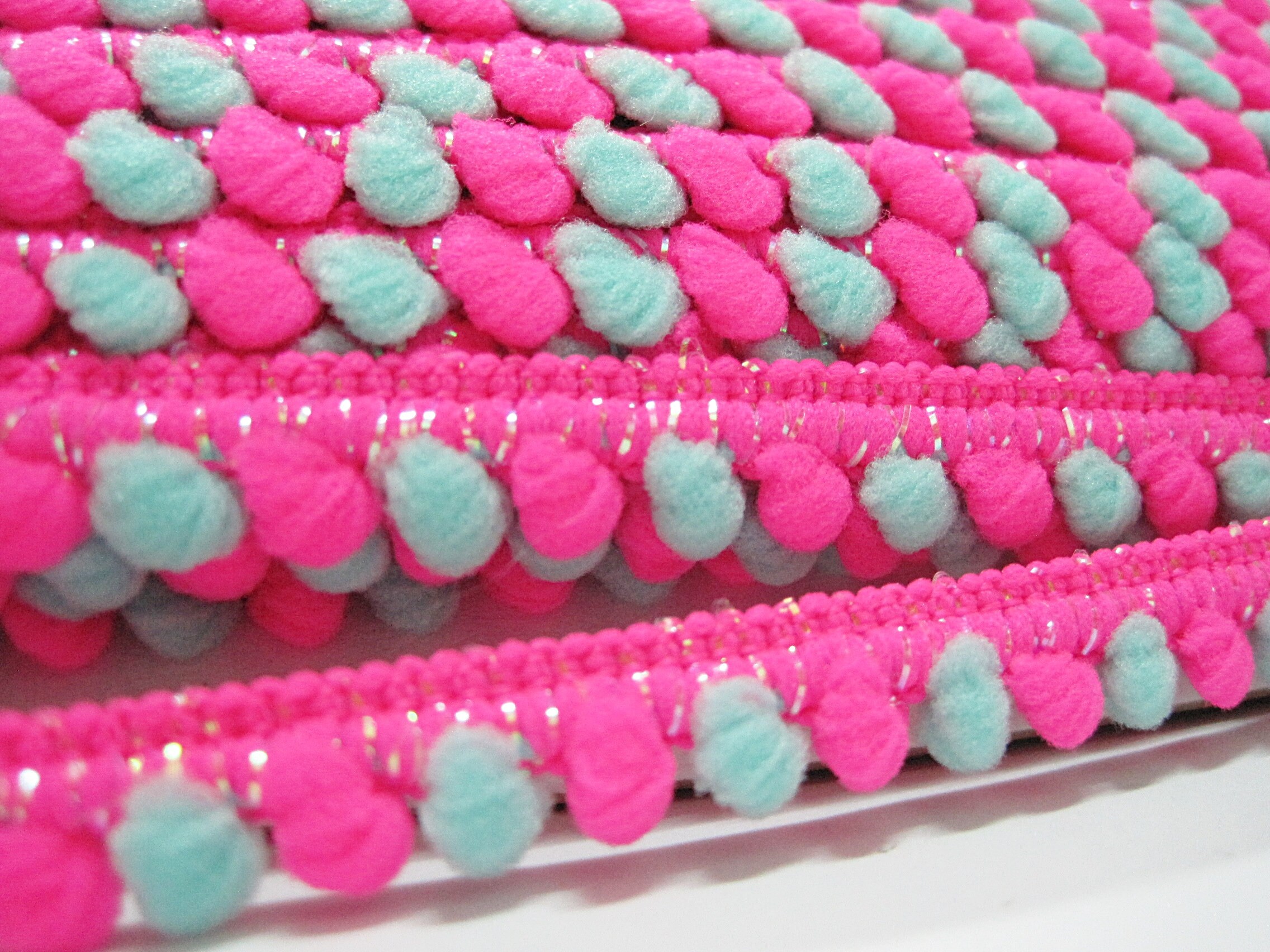 5 yards Mini Pom Pom Trim Sparkly Two-tone Hot Pink-Aqua | Etsy