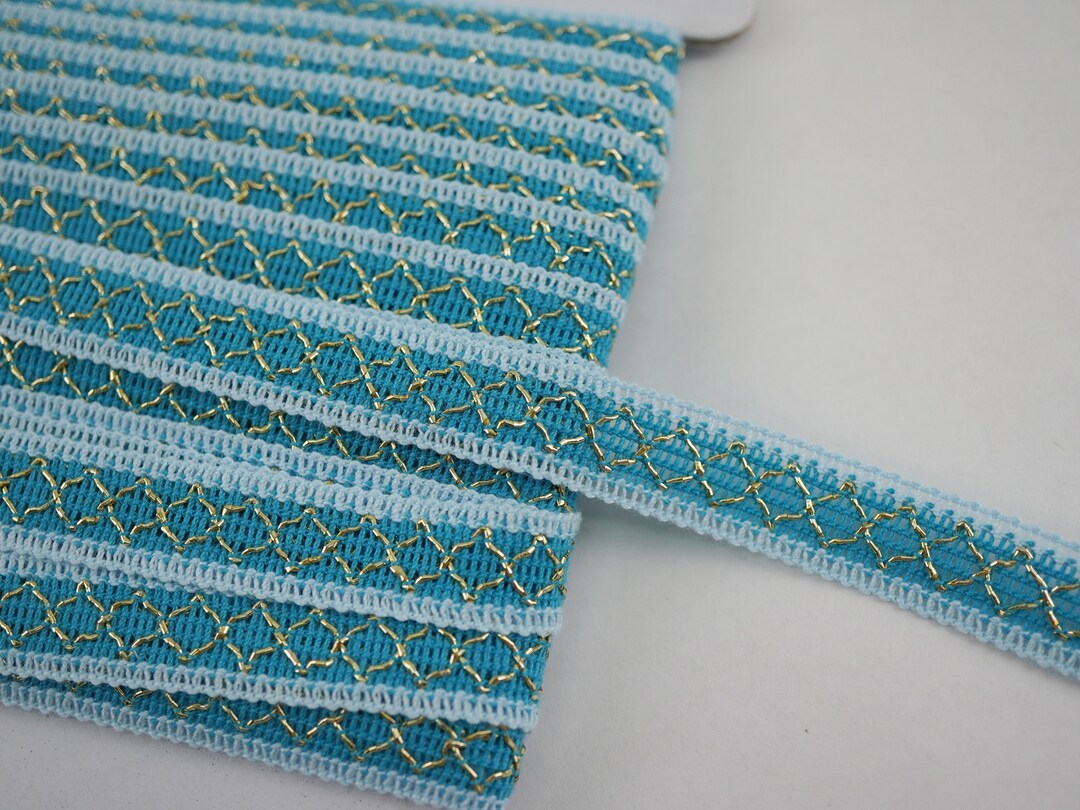 5 Yards Blue Ribbon With Gold Metallic, Blue Ribbon, Blue Lace, Gold ...