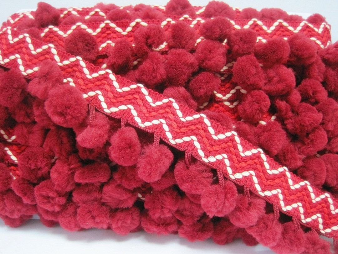 5 Yards Ruby Extra Large Pom Pom Trim Stitch Ribbon (pom Size 2 Cm) - Etsy