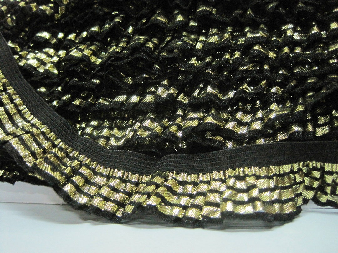 5 Yards Black Gold Metallic Ruffle Elastic Trim, Ruffle Trim, Elastic ...