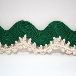 Pine Green Crocheted Rick Rack Trim, Handmade Crochet Lace, Jumbo Rick ...