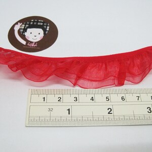 5 Yards Red Organza Ruffle Elastic Trim 2-layers, Chiffon Ruffle Trim ...