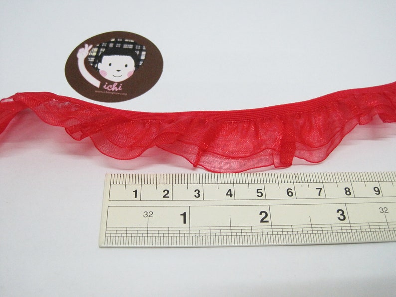 5 Yards Red Organza Ruffle Elastic Trim 2-layers, Chiffon Ruffle Trim ...