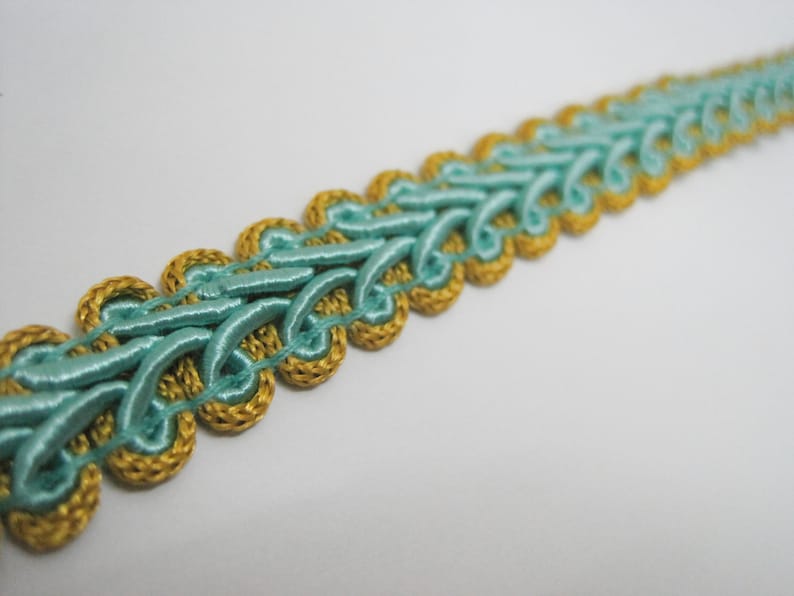 5 Yards 1/2 Aqua Green Gimp Braided Gold Edge Gimp - Etsy